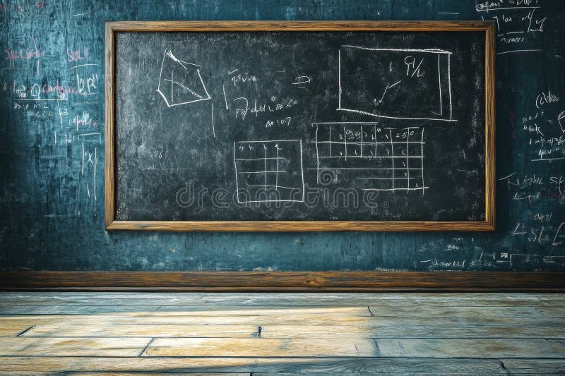 A Blackboard with Equations and a Chair in Front of it Stock ...