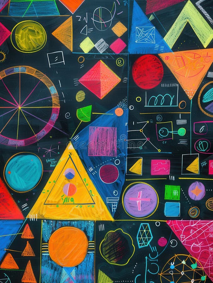 A Blackboard Filled with Vibrant Geometric Shapes and Patterns ...