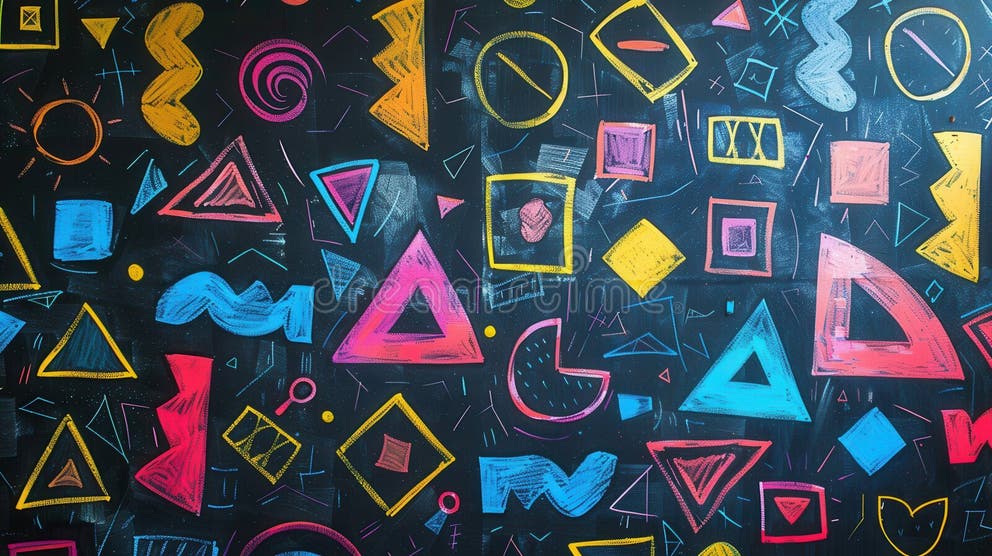 A Blackboard is Filled with Vibrant Geometric Shapes and Patterns ...