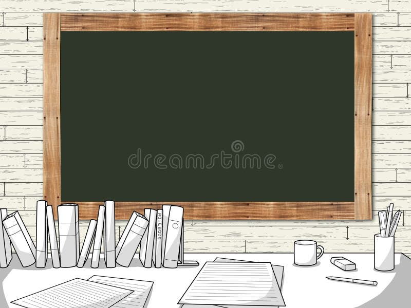 Blackboard Frame with Study Table Stock Illustration - Illustration of ...