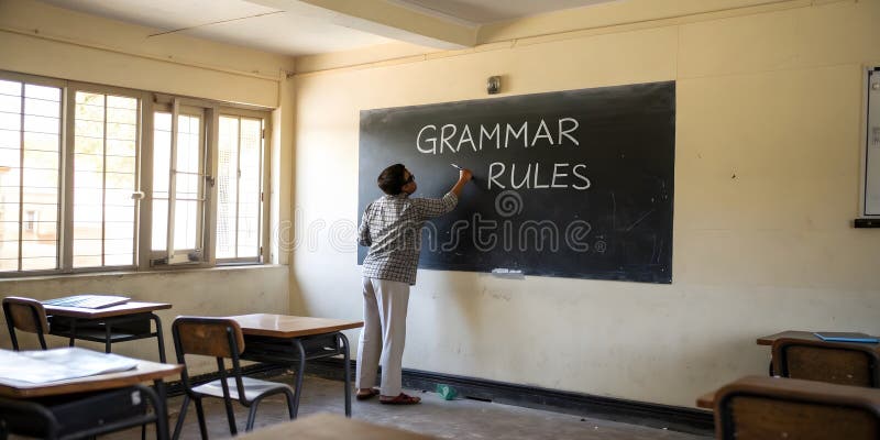 Blackboard with Grammar Rules in Classroom Stock Illustration ...