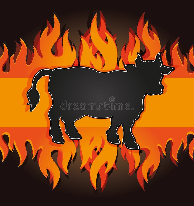 Blackboard Grill Menu Card Cow Bull Fire Board Stock Vector ...