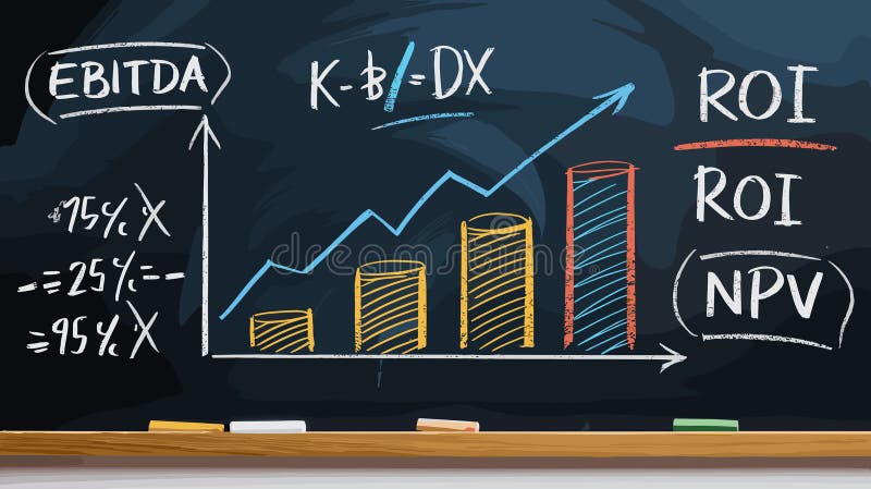 A Blackboard with a Hand-drawn Graph and Financial Formulas ...