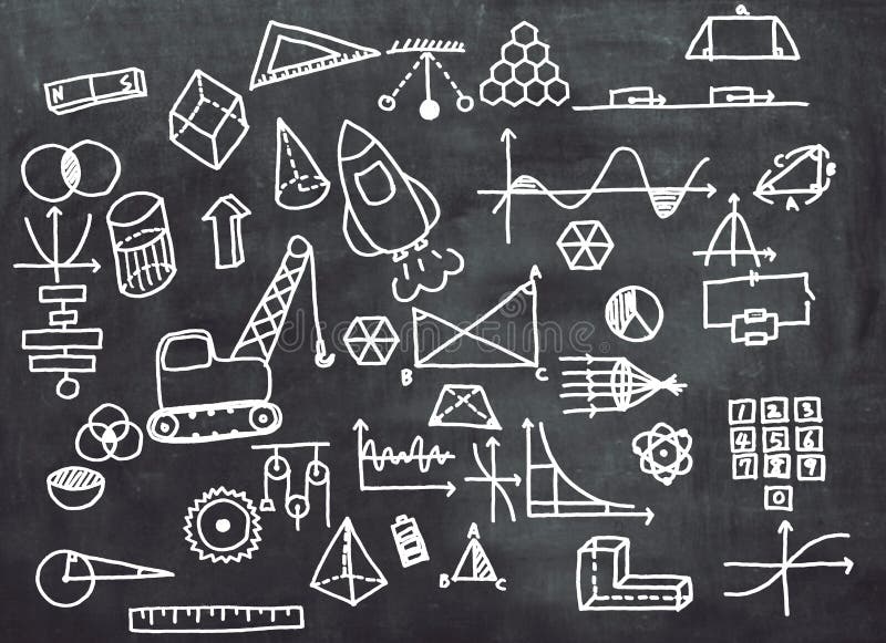 Blackboard with Hand-drawn Math-related Icons. Education Concept Stock ...