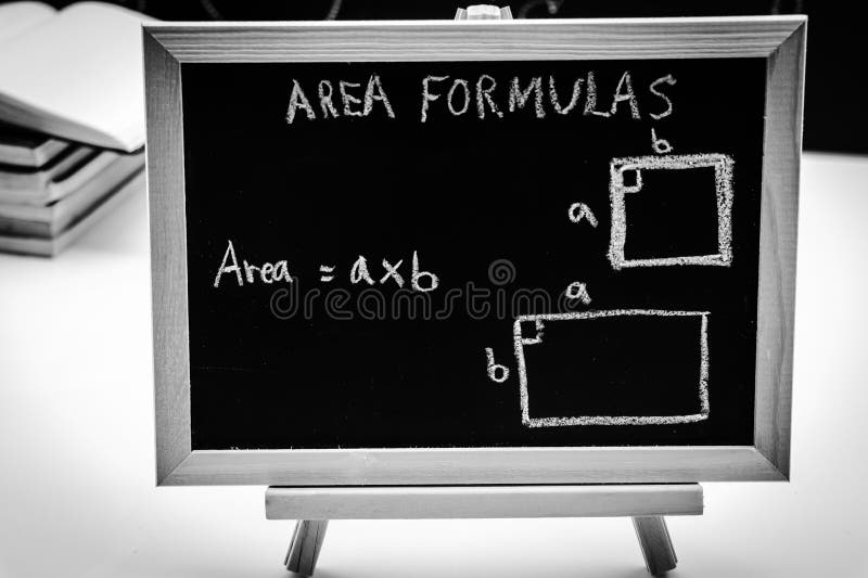 Blackboard with Hand Written Geometry Area Formulas Stock Photo - Image ...
