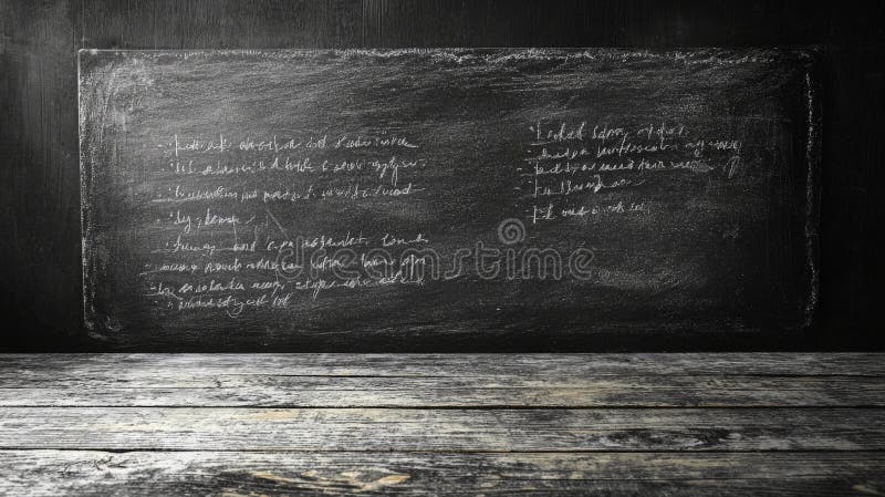 Blackboard with Handwritten Text and Rustic Wooden Table in Foreground ...