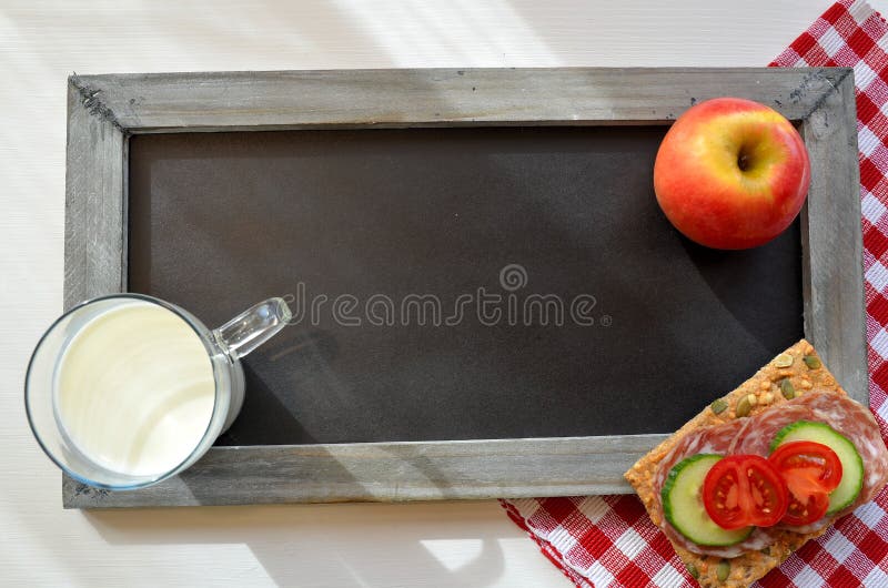 Blackboard Healthy Breakfast Stock Image - Image of apple, fruit: 34292239