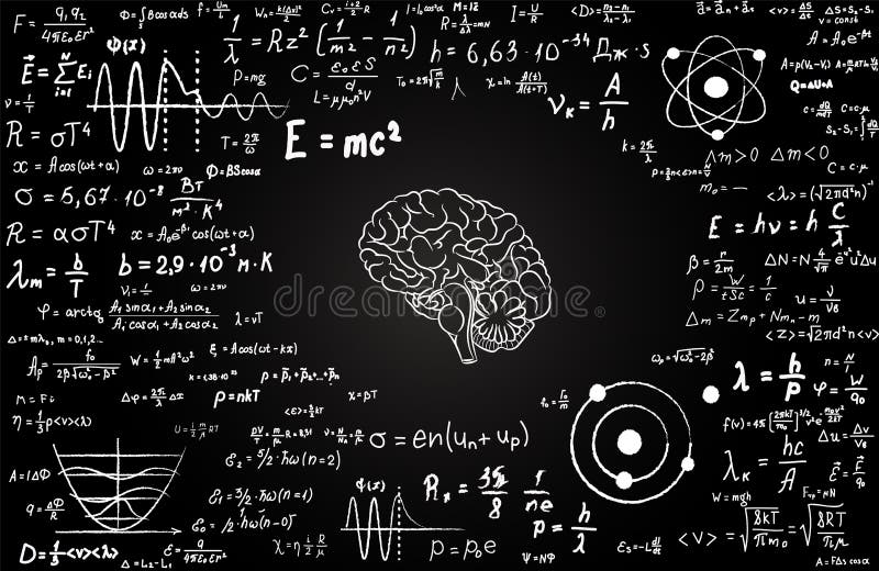 Blackboard Inscribed with Human Brain and Scientific Formulas and ...