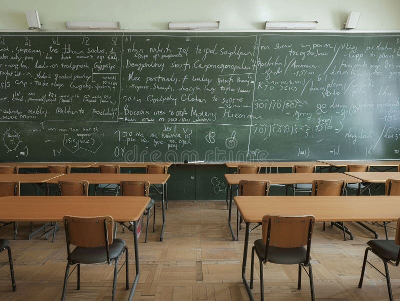 Blackboard Inscribed with Scientific Formulas and Calculations in ...