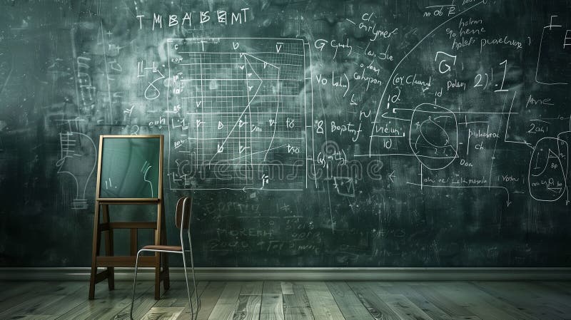 Blackboard Inscribed with Scientific Formulas and Calculations in ...