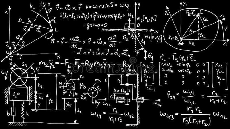 Blackboard with Mechanical and Mathematical Formula and Equations ...