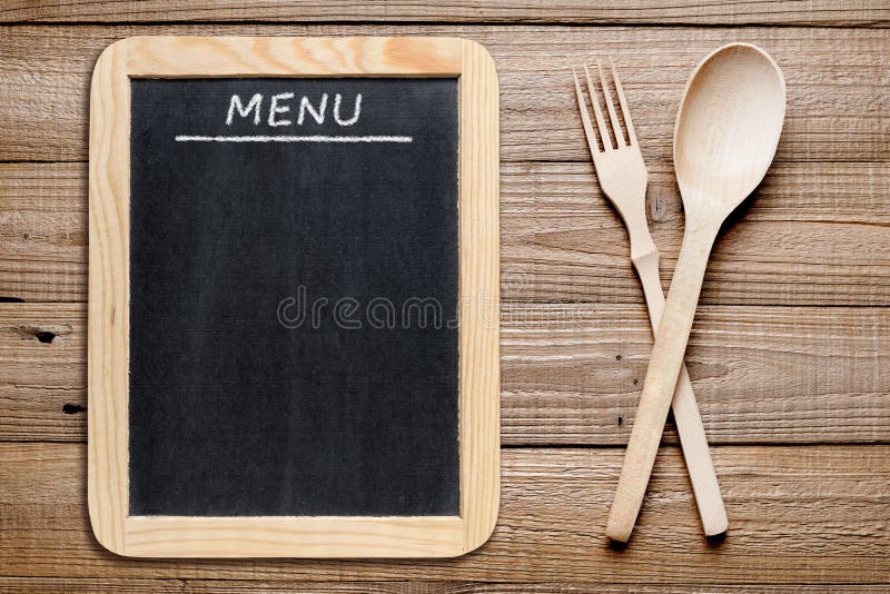 Blackboard Menu and Fork and Spoon Stock Image - Image of blank ...
