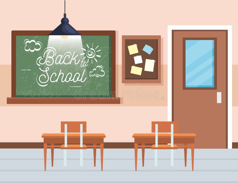 Classroom with Note Board and Window with Desk Stock Illustration ...