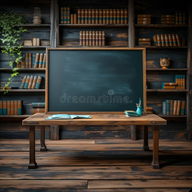 Blackboard and Notebook in School Setting Educational Backdrop Stock ...