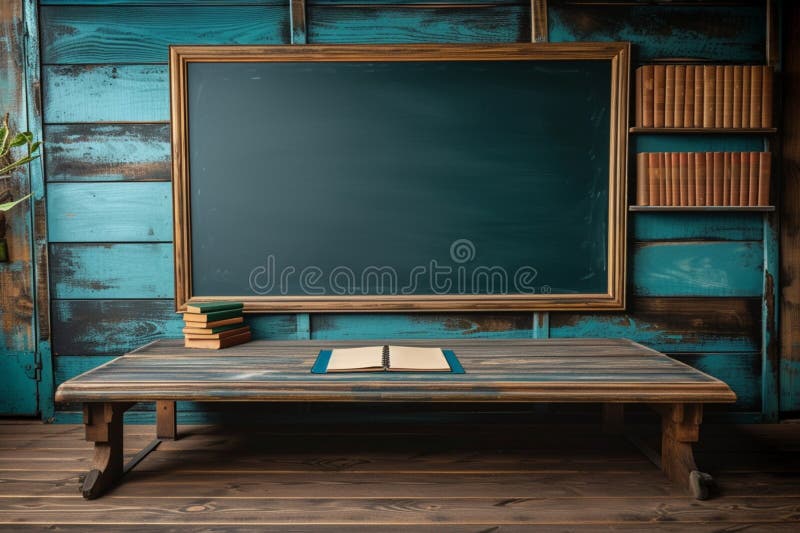 Blackboard and Notebook in School Setting Educational Backdrop Stock ...