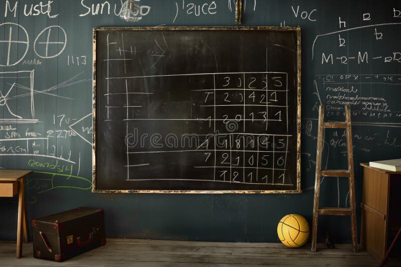 Blackboard Prepared for Math Lesson. White Chalkboard with Geometric ...