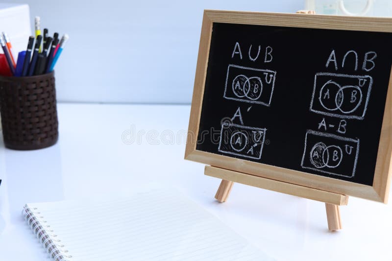 Blackboard with Sample Basic Set Hand Written Stock Photo - Image of line, black: 305249450
