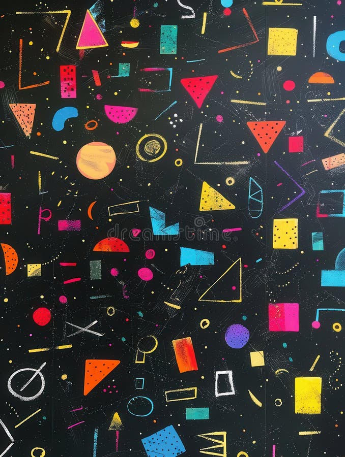 A Blackboard Showcases an Array of Colorful Geometric Shapes and ...