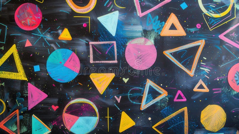 A Blackboard Showcases a Variety of Colorful Geometric Shapes and ...
