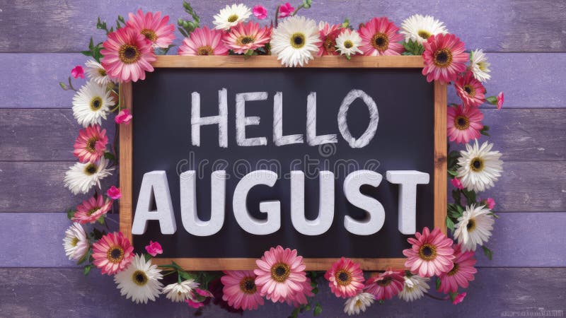 A Blackboard with a Sign that Says Hello August, AI Stock Image - Image ...