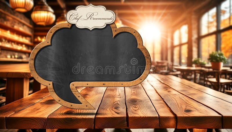 Blackboard Speech Bubble Shaped with Text Chef Recommends on a ...