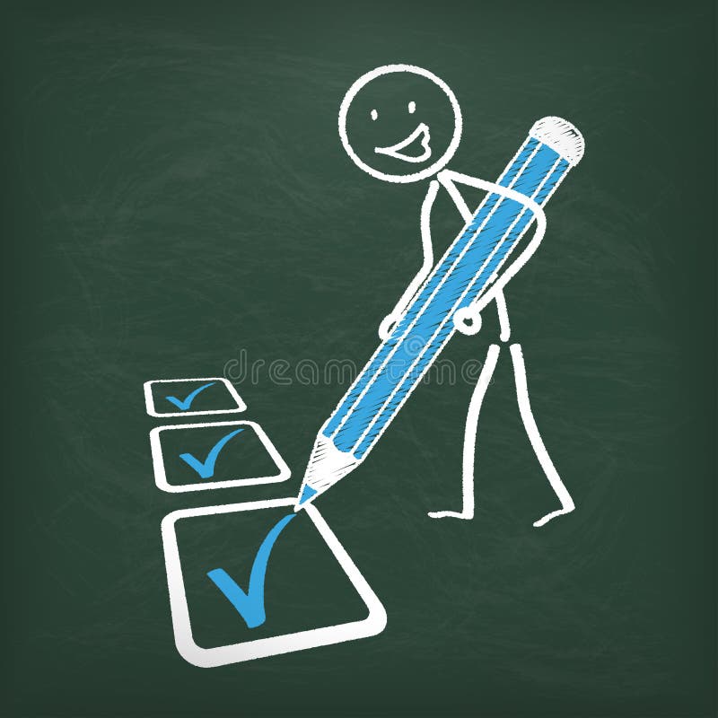 Blackboard Stickman Checklist Blue Pen Stock Vector - Illustration of ...
