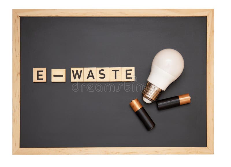 Blackboard with Text E-waste and Batteries and Light Bulbs Stock Photo ...