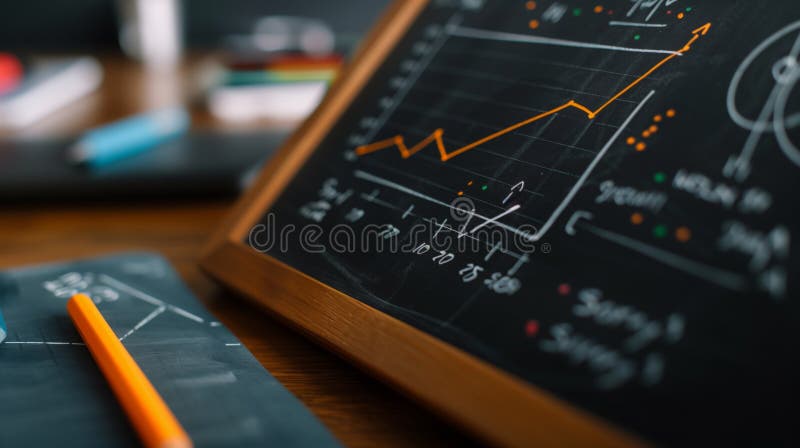 Blackboard with a White Line Graph and Formulas Stock Image - Image of ...