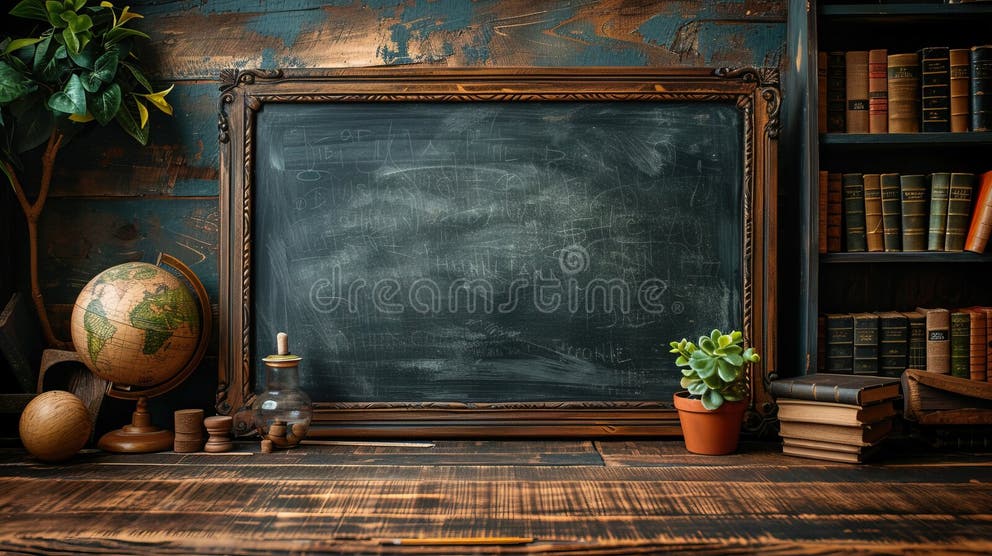 Blackboard with a Wooden Frame with School Decor Stock Illustration ...