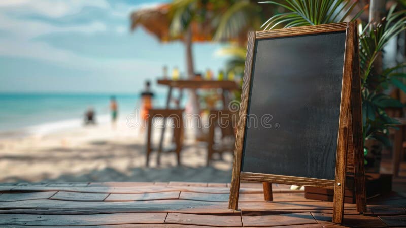 A Blackboard is on a Wooden Stand on a Beach Stock Photo - Image of ...