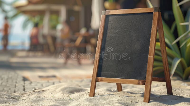 A Blackboard is on a Wooden Stand on a Beach Stock Image - Image of ...