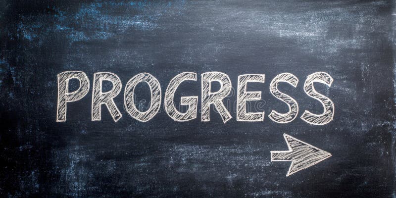 Blackboard with the Word Progress and an Arrow Pointing Right in Chalk ...