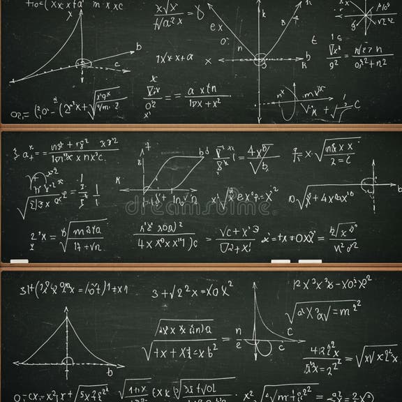 Blackboards Filled with Mathematical Equations and Graphs. Various ...