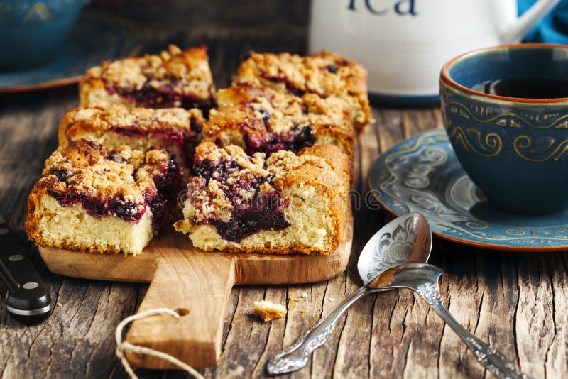 Blackcurrant crumble cake stock photo. Image of corn - 67853458