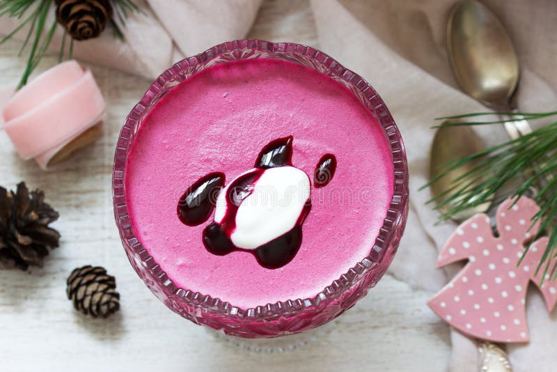 Blackcurrant, Orange and Cream Mousse in a Glass Bowl. Rustic Style ...