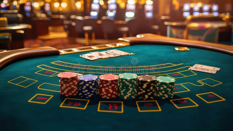 A Blackjack Table Illuminated by Soft Golden Lighting, Digital Stock Photo - Image of holdem ...