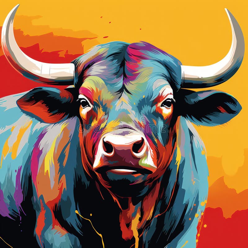Blacklight Painting-style Bull, Bull Pop Art Illustration Stock ...