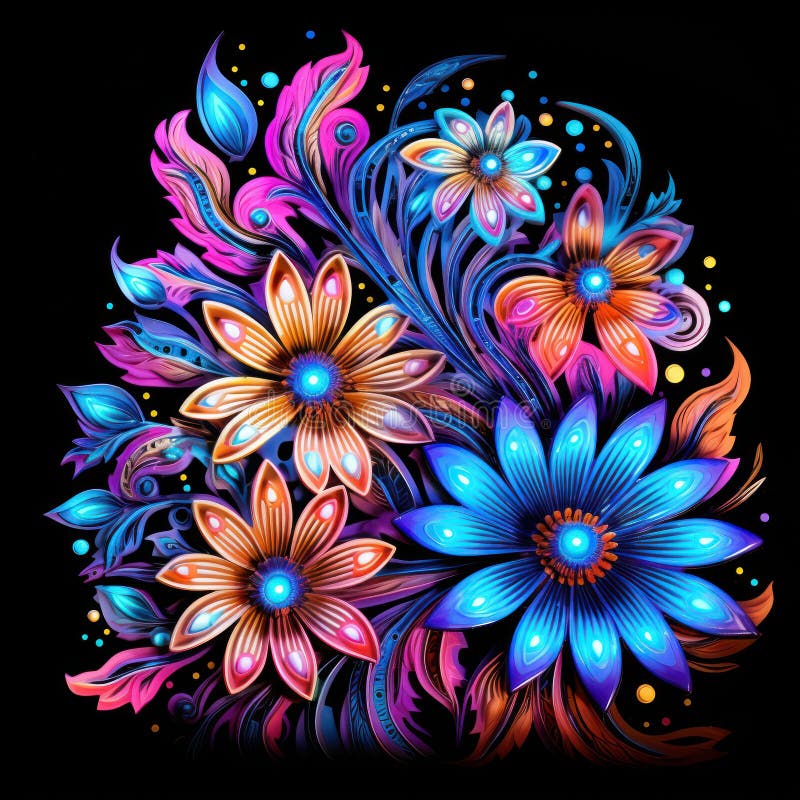 Blacklight Painting-style Flower, Flower Pop Art Illustration Stock ...
