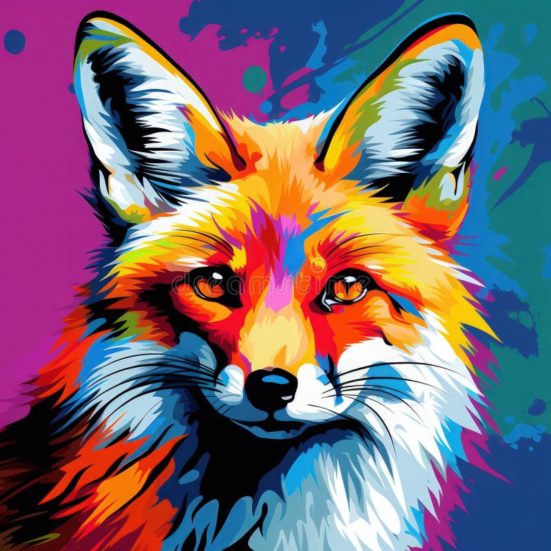 Blacklight Painting-style Fox, Fox Pop Art Illustration Stock ...