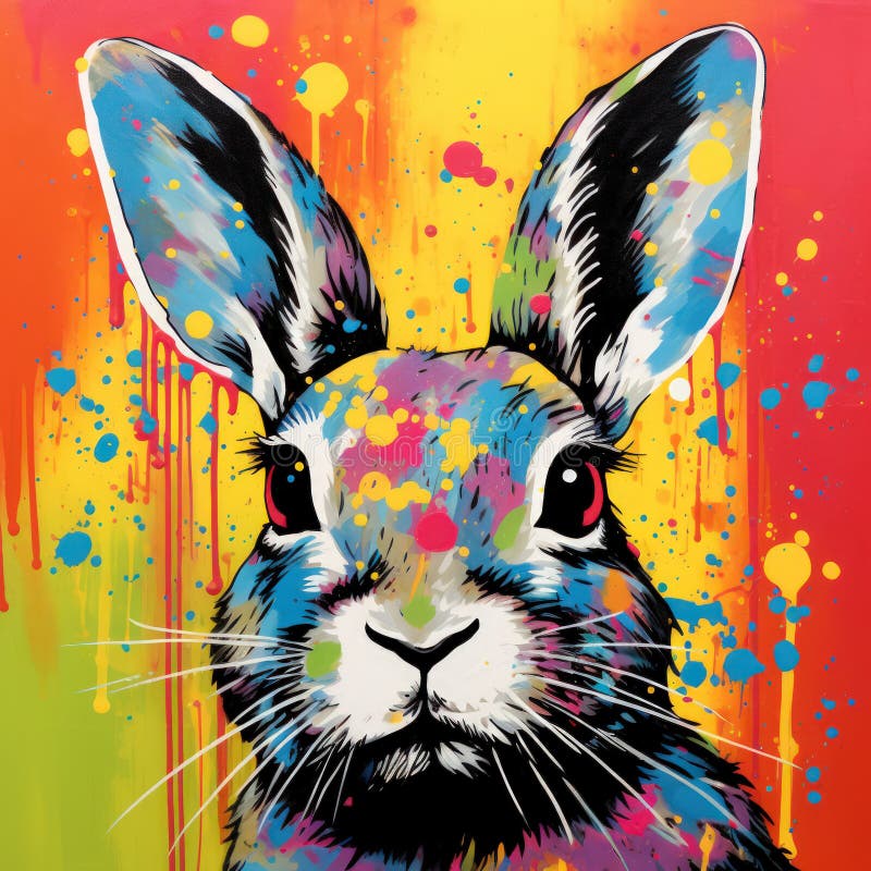 Blacklight Painting-style Rabbit, Rabbit Pop Art Illustration Stock ...