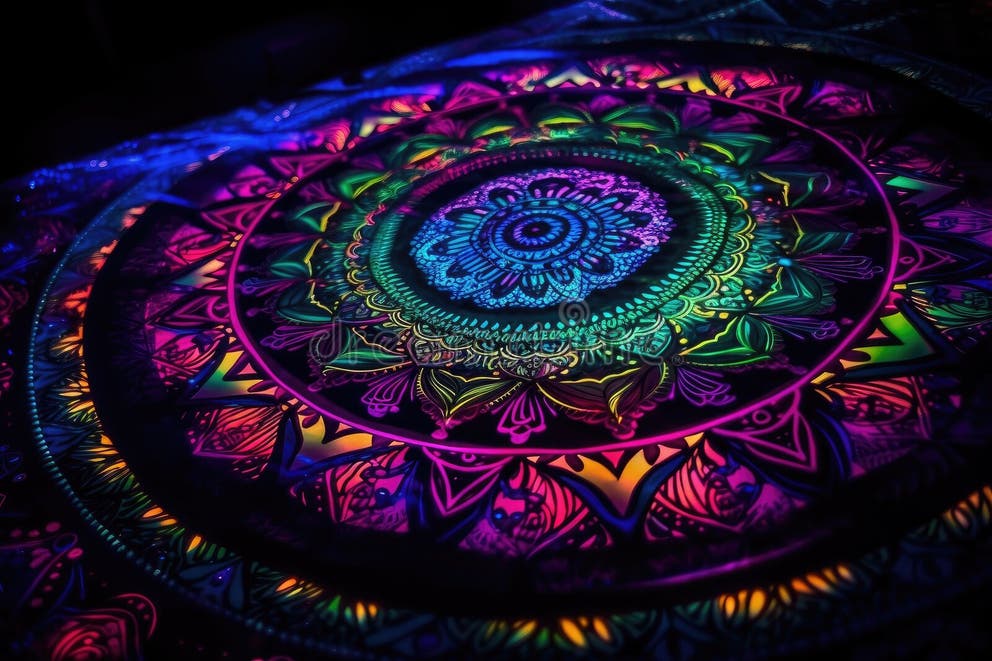 Blacklight-reactive Mandala with Intricate and Vibrant Patterns Stock ...