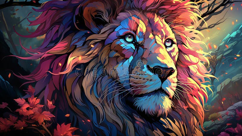 Blacklight Type Painting of Abstract Lion Illustration Generative Ai ...