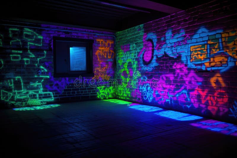 Blacklight and Uv-reactive Graffiti on Brick Walls Stock Illustration ...