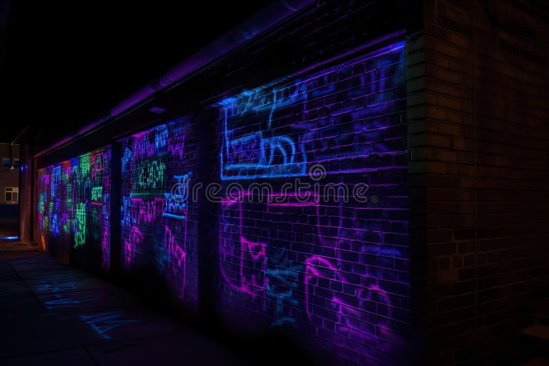 Blacklight and Uv-reactive Graffiti on Brick Walls Stock Illustration ...