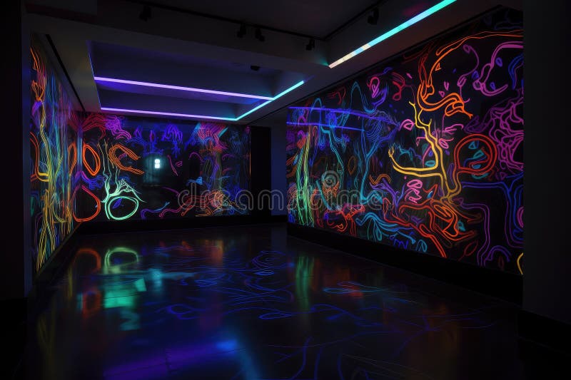 Blacklight and Uv-reactive Installation, with Lines and Shapes Created ...
