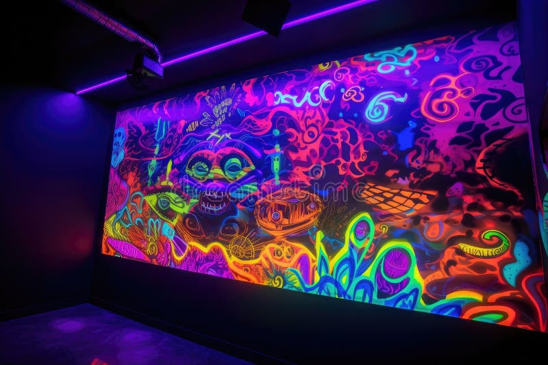 Blacklight and Uv-reactive Mural on a Darkroom Wall, with Reflections ...