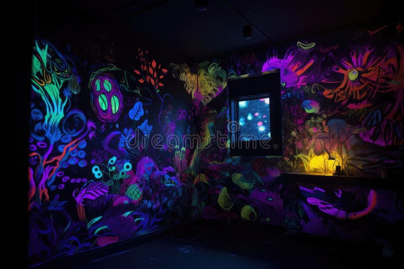 Blacklight and Uv-reactive Mural on the Wall of a Dark Room Stock ...