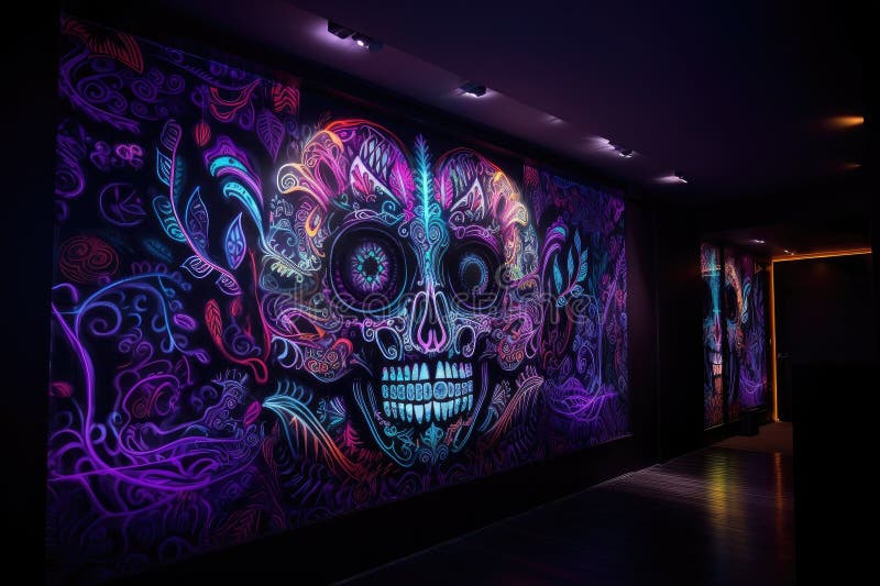 Blacklight and Uv-reactive Mural on the Wall of a Dark Room Stock Image ...