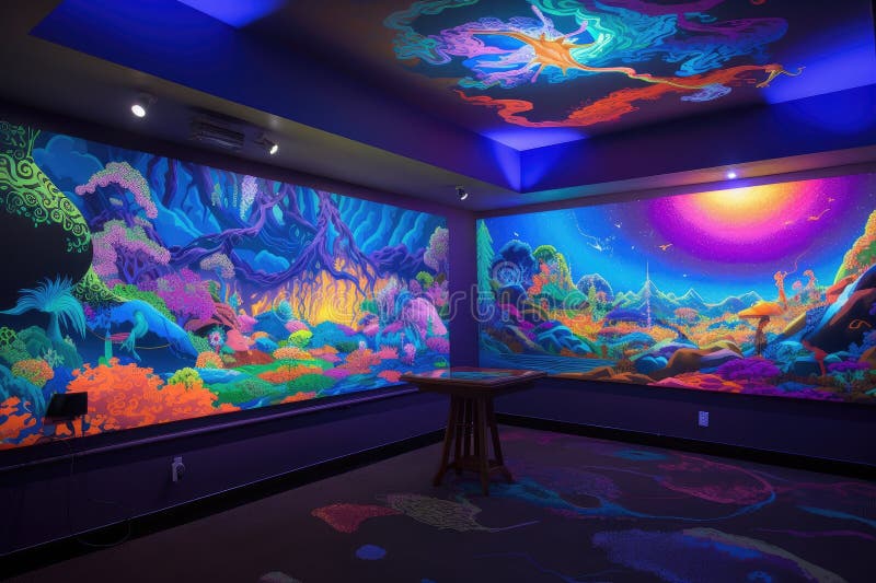 Blacklight and Uv-reactive Painting of Fantasy Realm in a Gallery ...