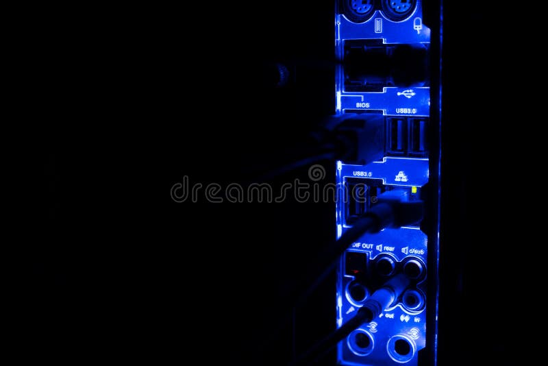Blackout, Blurred Borders. Close Up of Blue Network Cables Connected To ...